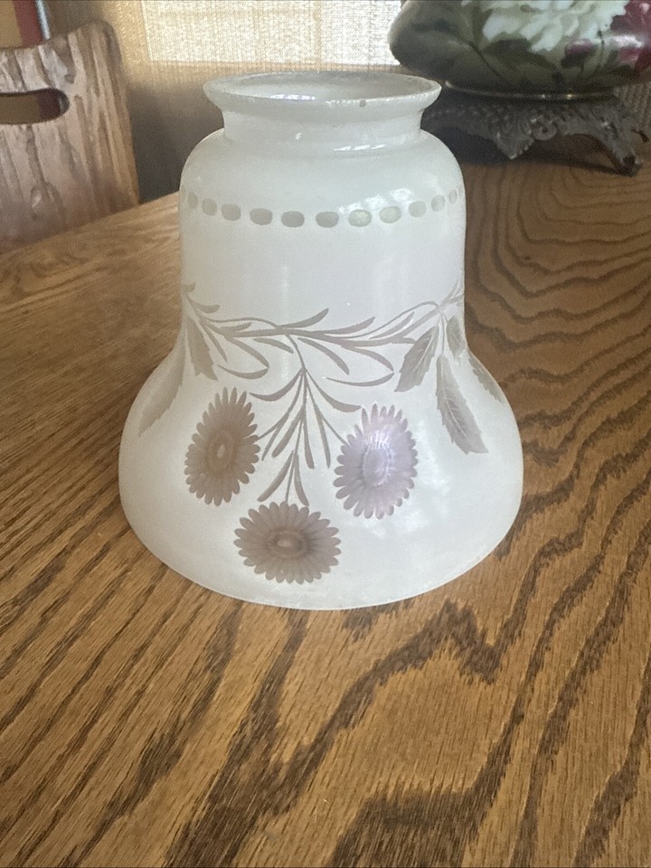 Fancy Cut Glass Shade Iridescent White Floral Pattern 2 1/4 Fitter Bell ...
