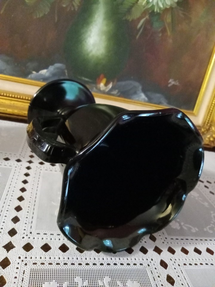 Vintage Black Milk Glass Double Handle Wavy Rim Trophy Style Vase 8" | eBay