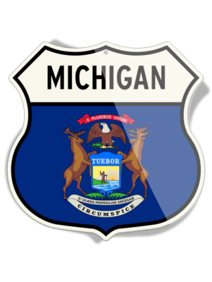 State Flag of Michigan - Shield Shape - Aluminum Sign - Made in the USA ...