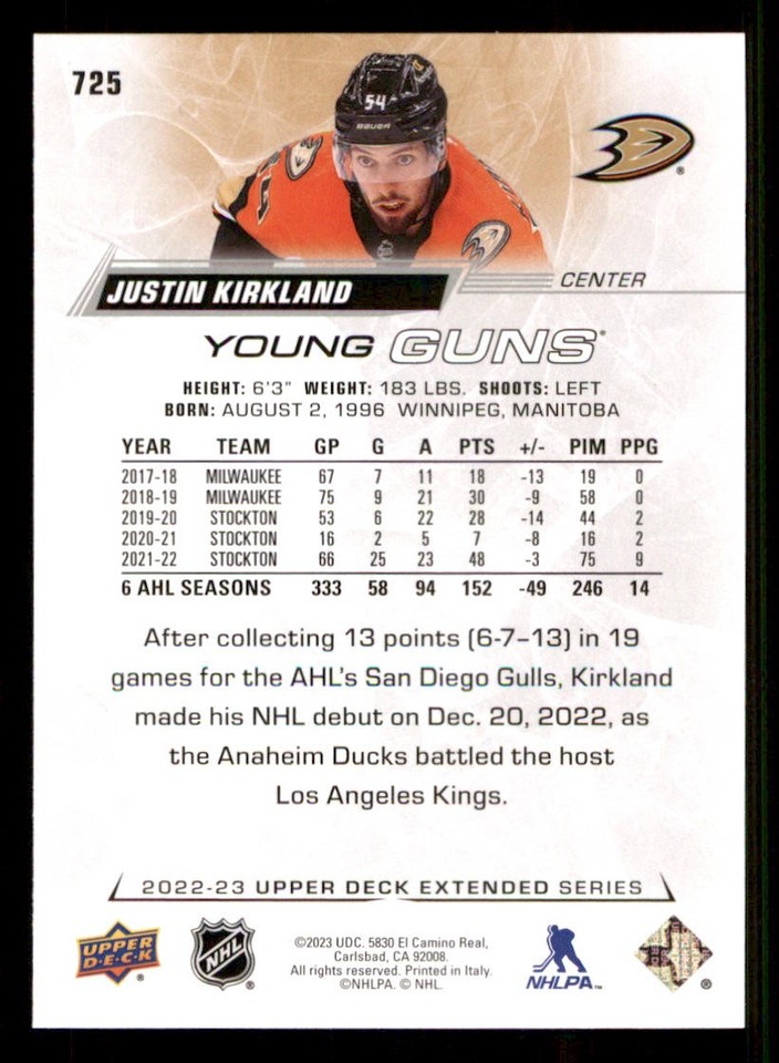 2022-23 Upper Deck #725 Justin Kirkland Young Guns RC | eBay