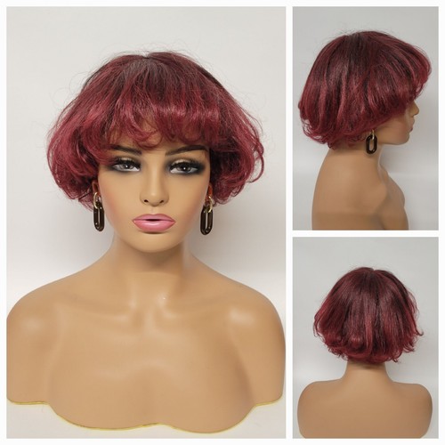 MUSHROOM CUT CURLY SHORT BOB WIG DARK PLUM DAILY RETRO LIGHT-WEIGHT | eBay
