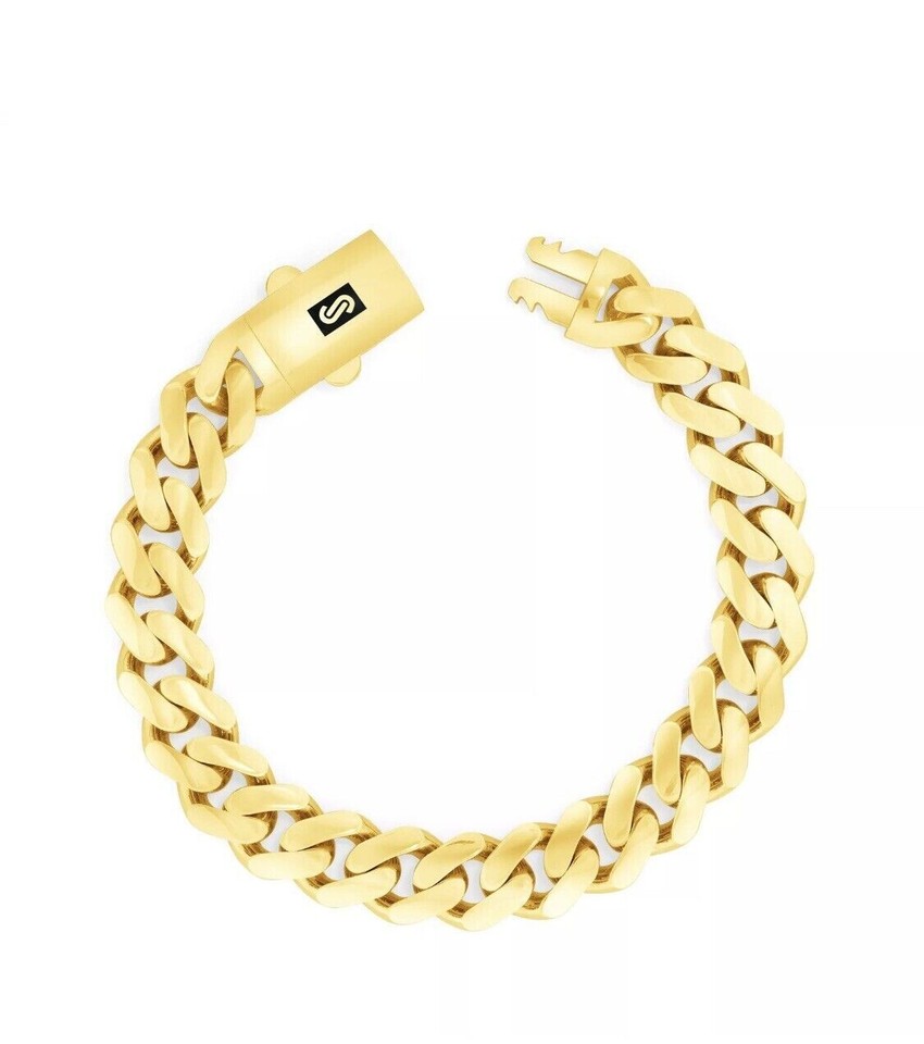 Real 10K Gold Royal Monaco Miami Cuban Link 9" Chain Bracelet w Box ...