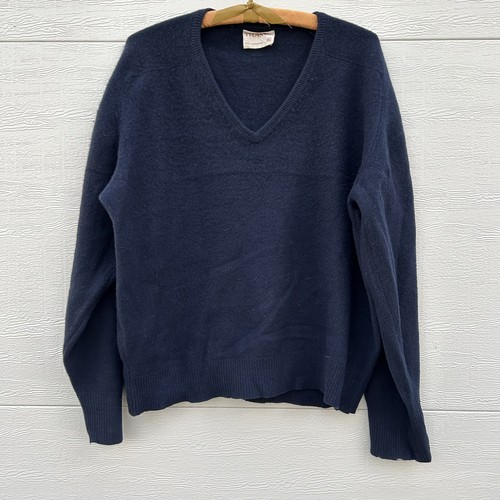 Vintage Thane 100% Cashmere Sweater Scottish Mens XL Navy Blue V Neck ...