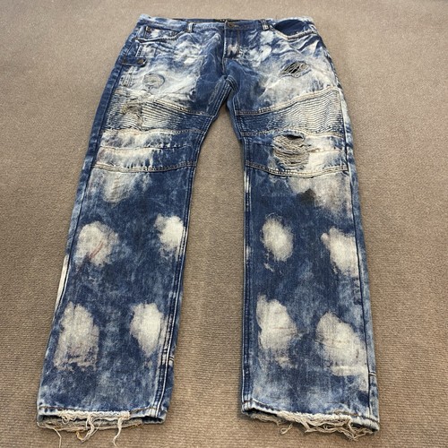 Akoo Jeans Mens Size 40x34 Blue Distressed Acid Wash Baggy Grunge ...