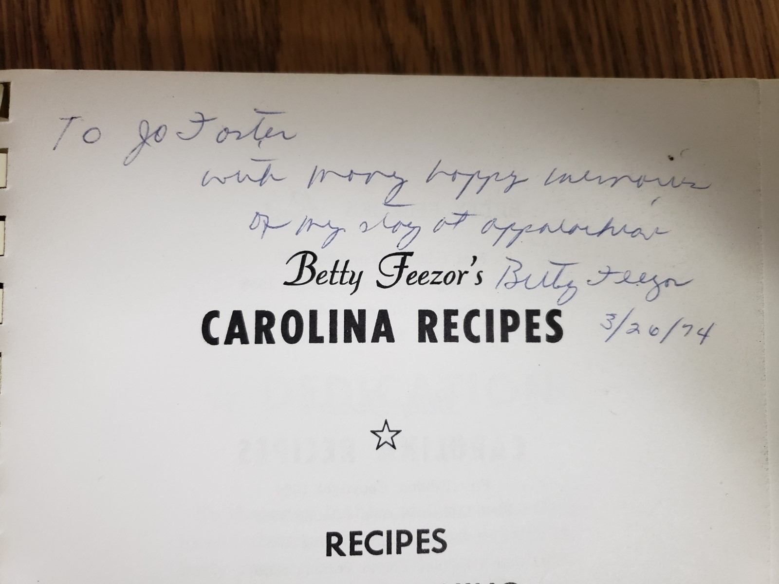signed Betty Feezor Carolina recipies cookbook WBTV Charlotte w ...