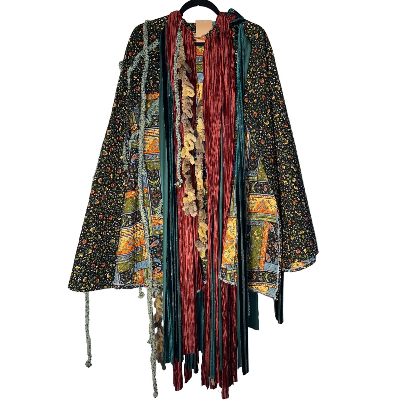 Vintage Quilt Cape w Fringe and Bells - Gem