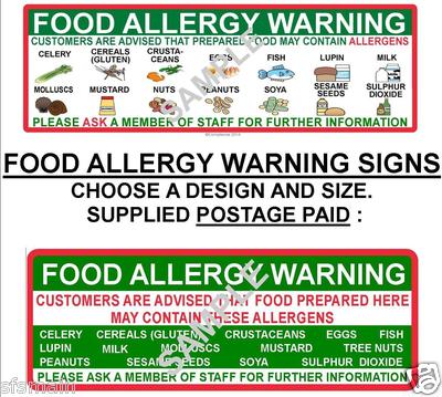 FOOD SAFETY ALLERGY ALLERGEN WARNING POSTER SIGN 2 DESIGNS 3 SIZES ...