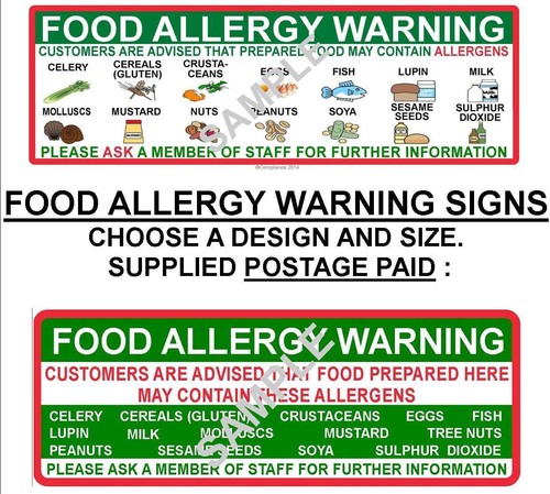 FOOD SAFETY ALLERGY ALLERGEN WARNING POSTER SIGN 2 DESIGNS 3 SIZES ...