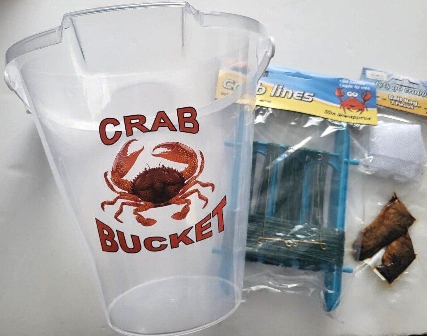 Large 20cm Crab Bucket & 11m Crab Line Bait Bag + 3 Spare Bait Bags ...