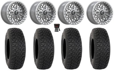 MSA Bolo Beadlock 15" Wheels Silver +38mm 35" DX440 Tires Textron ...