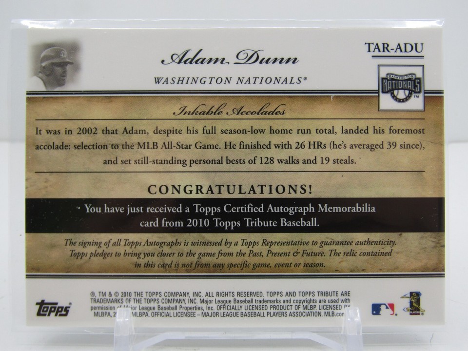 ADAM DUNN 2010 TOPPS TRIBUTE PATCH AUTOGRAPH AUTO #04/50! NATIONALS ...