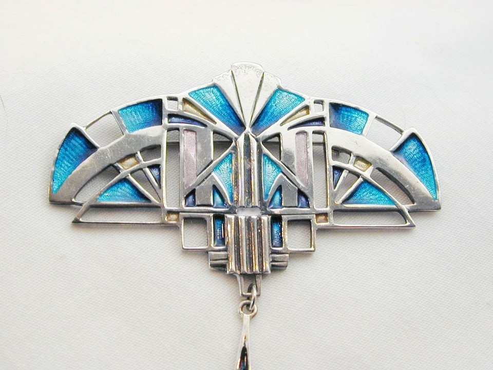 Designer Pat Cheney 925 Guilloche Enamel Art Deco Blues Purple Lavalier ...