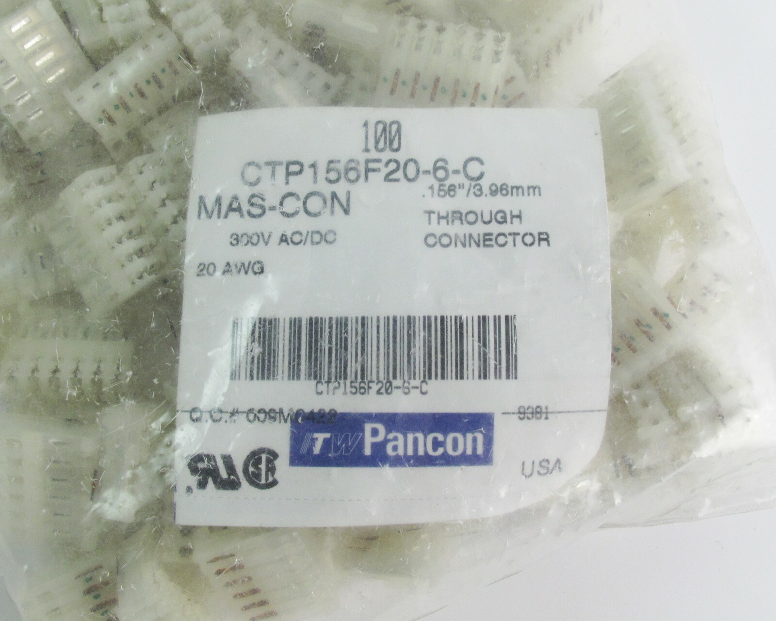 (4900) ITW Pancon CTP156F20-6-C Mas-Con Through Connector .156" 20AWG 6 ...