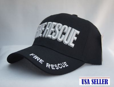 FIRE RESCUE( NWT ) Baseball Cap Adjustable Large 3D Embroidery BLACK | eBay