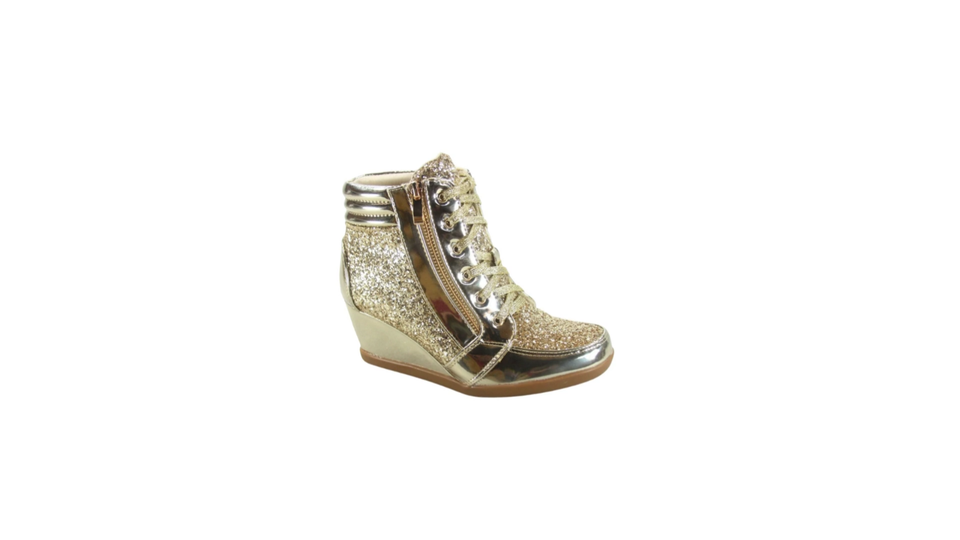 Women's Shiny Patent Glitter Ankle Wedge Lace UP Party Sneaker Booties ...