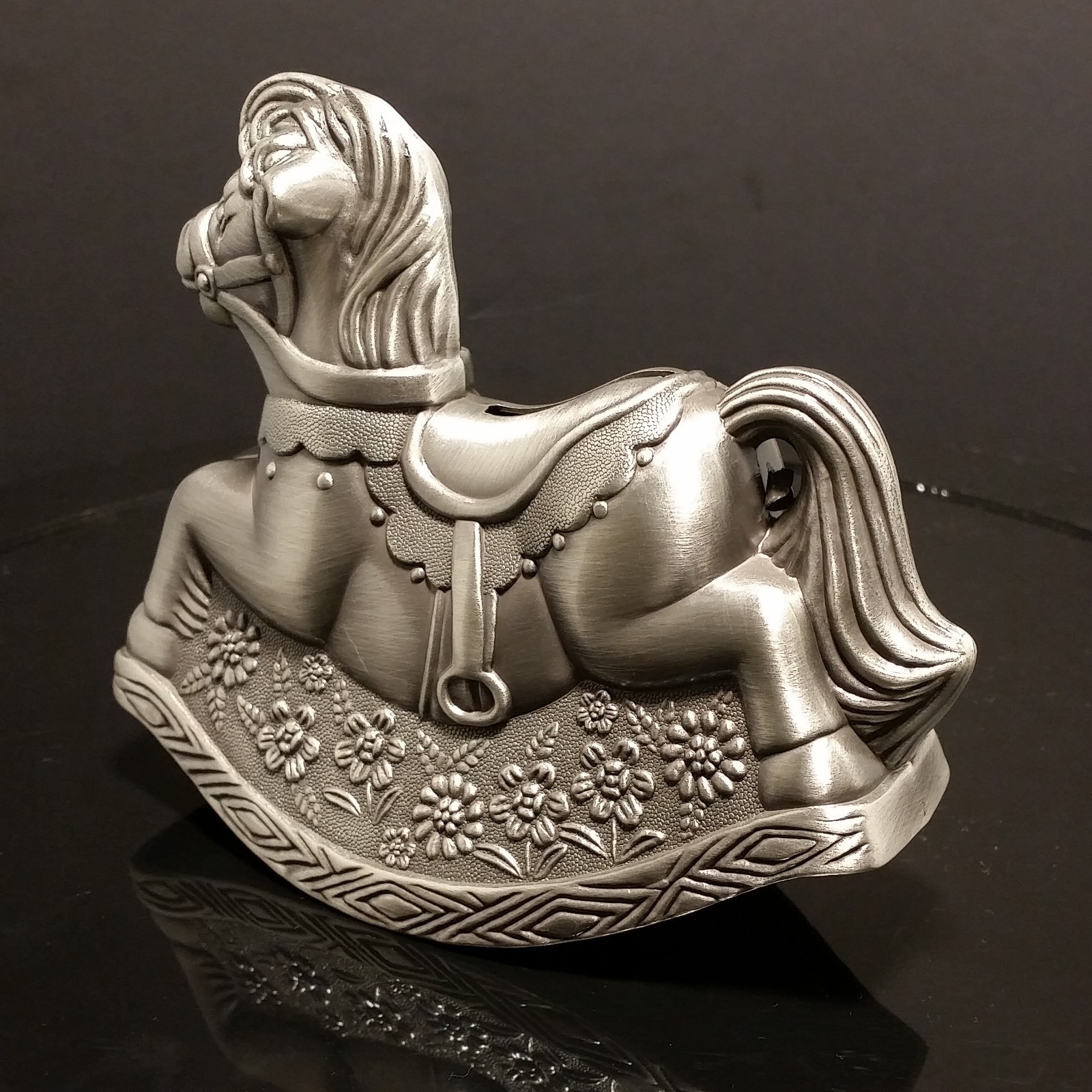 VERY CUTE UNISEX Pewter Rocking Horse Money Box Baby Shower Christening ...