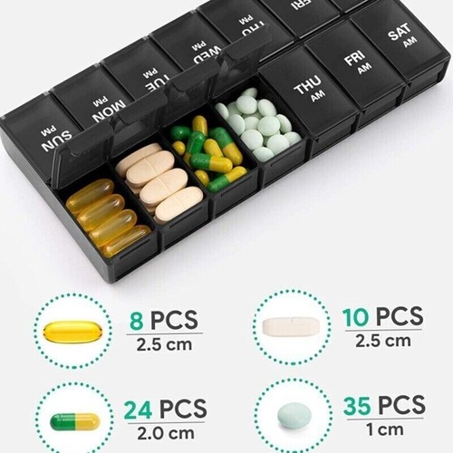Double Row Fixed 14 Compartments Medicine Box Tablets Storage Mini ...