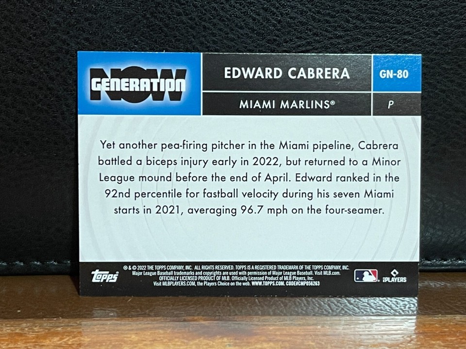 2022 Topps Update EDWARD CABRERA Marlins rc Rookie Generation Now GN-80 ...