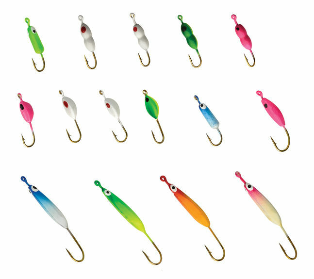 15 Pc Eagle Claw Ice Fishing Slicker Kit With 1/64 & 1/24 oz Tin Jigs ...