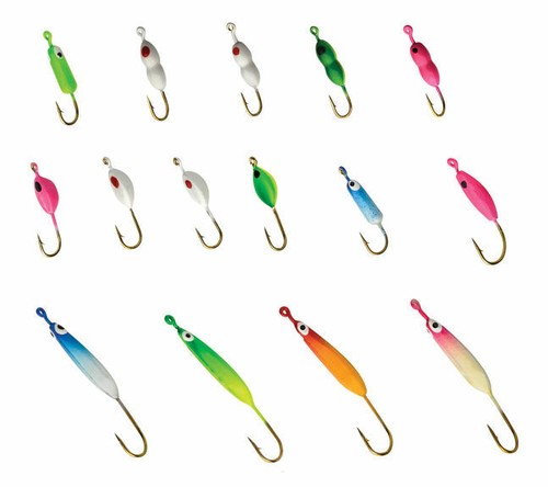 15 Pc Eagle Claw Ice Fishing Slicker Kit With 1/64 & 1/24 oz Tin Jigs ...