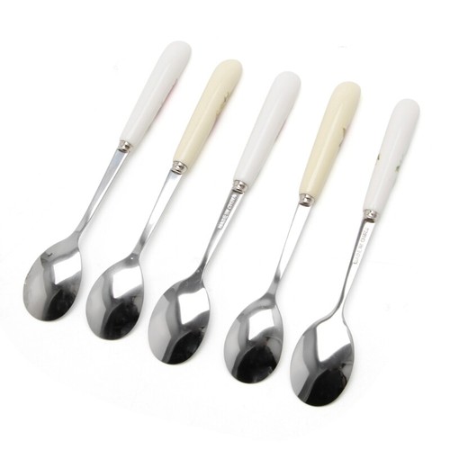 1PC Flower Ceramic Handle Stainless Steel Tea Coffee Ice Cream Spoon ...