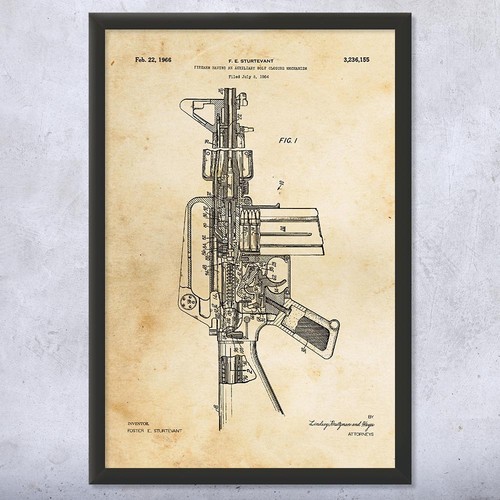 M16 Rifle Patent Wall Art Poster, Canvas or Framed Gun Club Art AR-15 ...