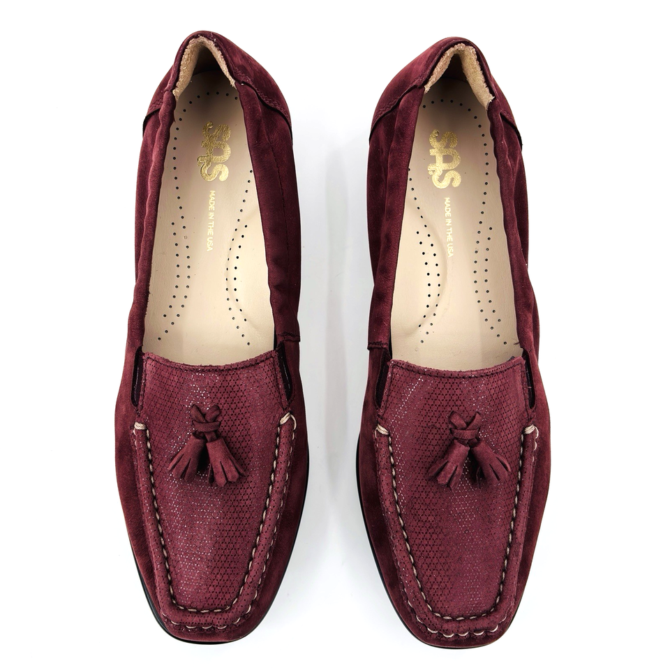 Womens 7.5 N Narrow SAS Hope Slip On Loafers Shoes Burgundy Red Suede ...