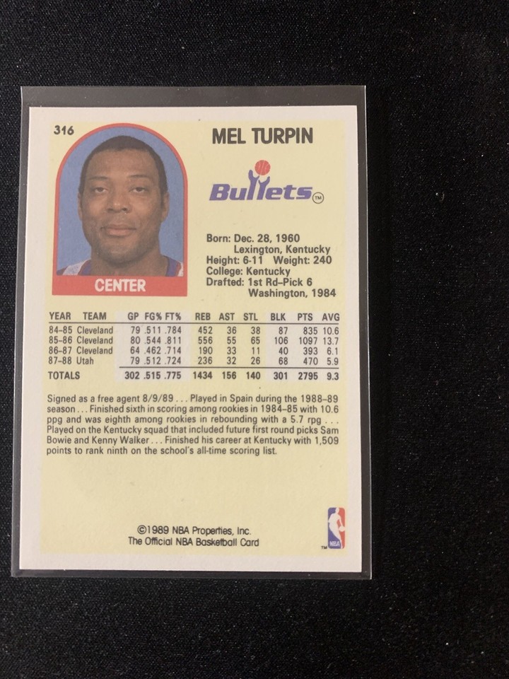 1989 Nba Hoops Mel Turpin #316 | eBay
