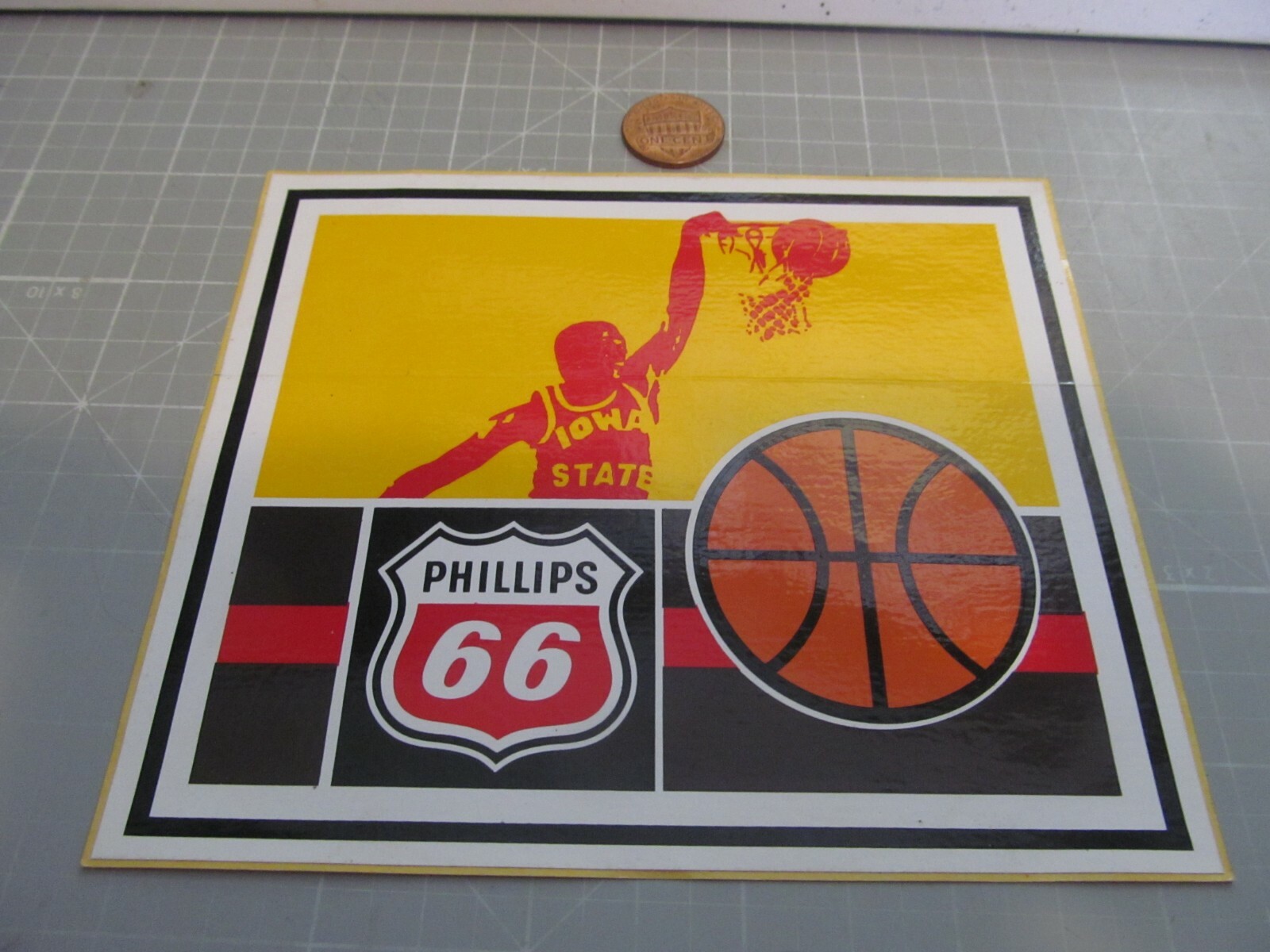 VINTAGE PHILLIPS 66 BASKETBALL IOWA STATE Sticker / Decal ORIGINAL OLD ...