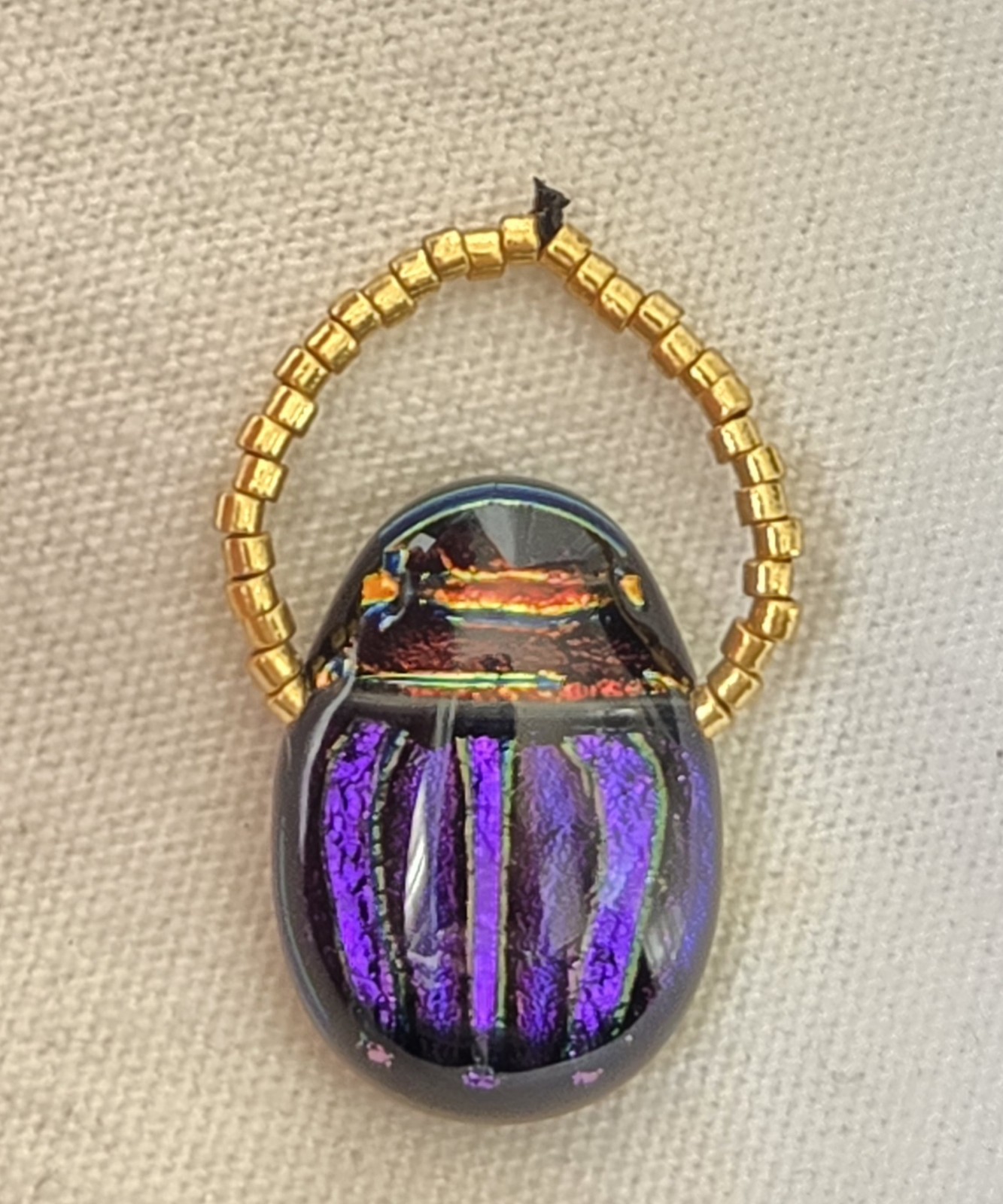 Bruce St. John Maher Purple Fused Glass Dichroic Scarab Pendant Gold ...