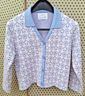 Girls Zara Knit Cardigan Age 8-9 Pastels Blue Pink Flowers Retro ...