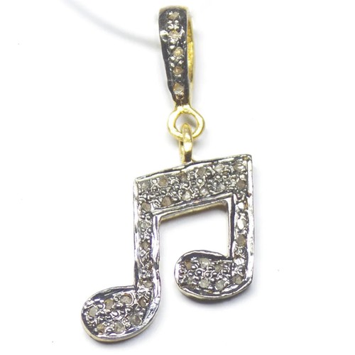 Musical Note Pave Diamond 925 Sterling Silver Oxidized Charm Pendant | eBay