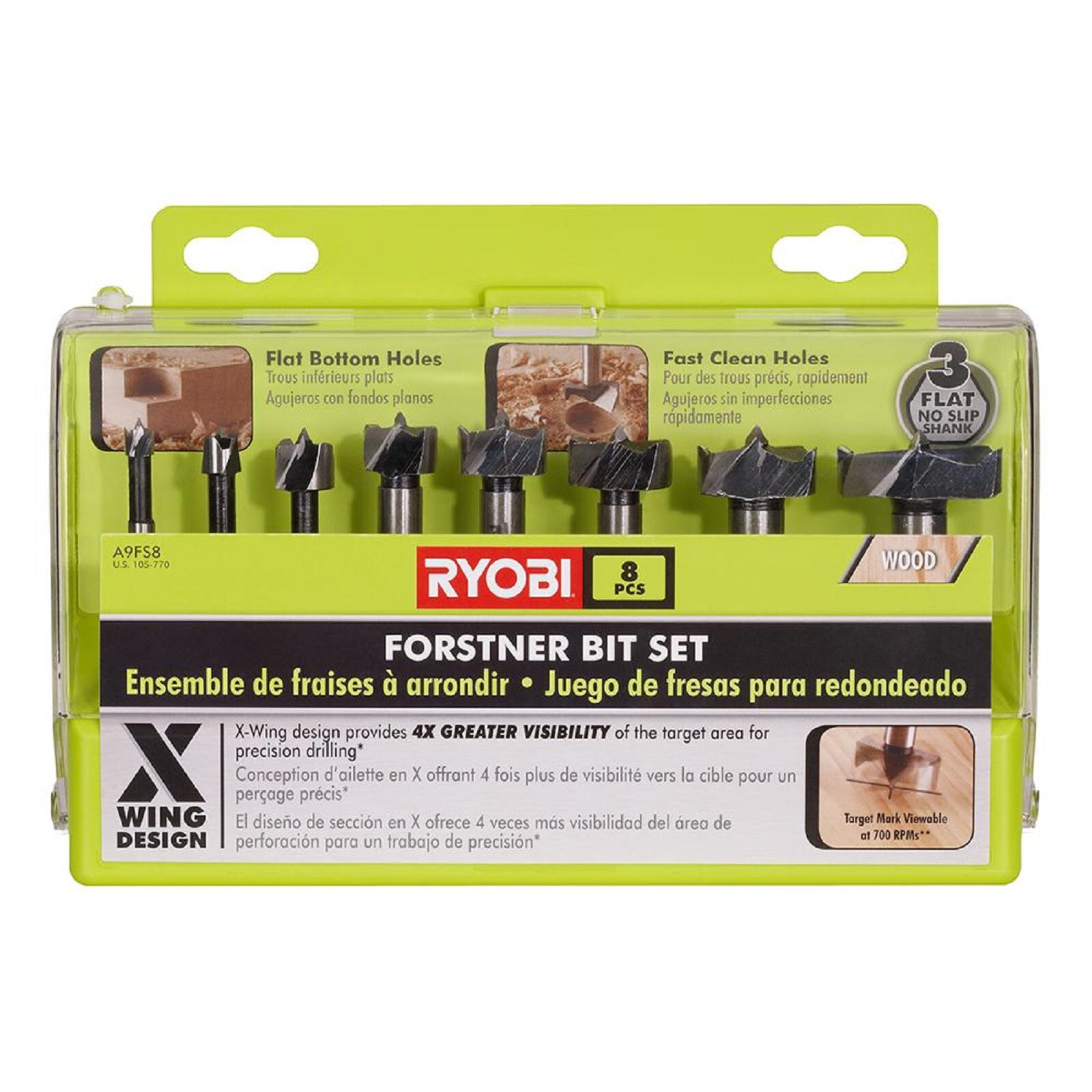 Ryobi 8pc Forstner Bit Set for Woodworking, A9FS8R1, X-Wing, | eBay
