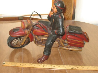 Vintage Resin & Metal Harley Davidson Style Motorcycle Sculpture with ...