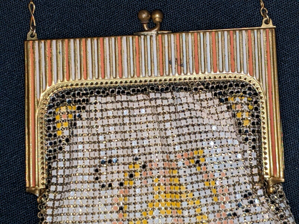 VINTAGE Art Deco WHITING and DAVIS Enamel METAL MESH PURSE Flapper Bag ...