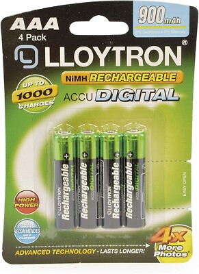 LLOYTRON 900mAh NiMH AAA Rechargeable AccuDigital Batteries B015 - 4 ...