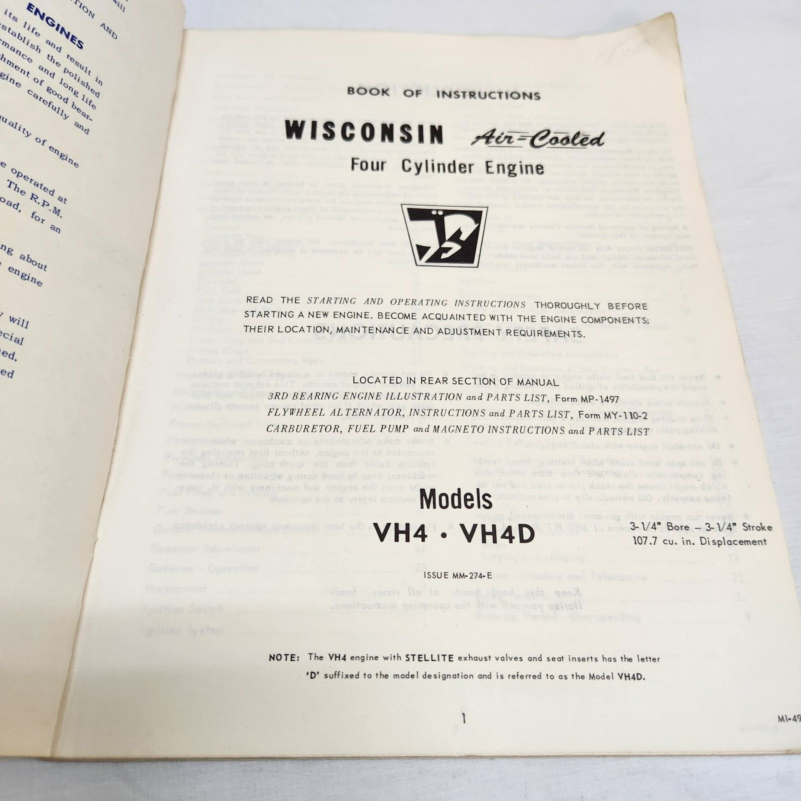 Wisconsin Engines Instruction Book and Parts List Model VH4D | eBay