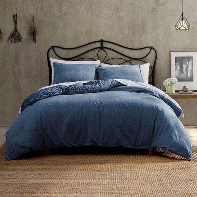 Double Denim Navy Blue 3 Piece Comforter - 100% Cotton | eBay