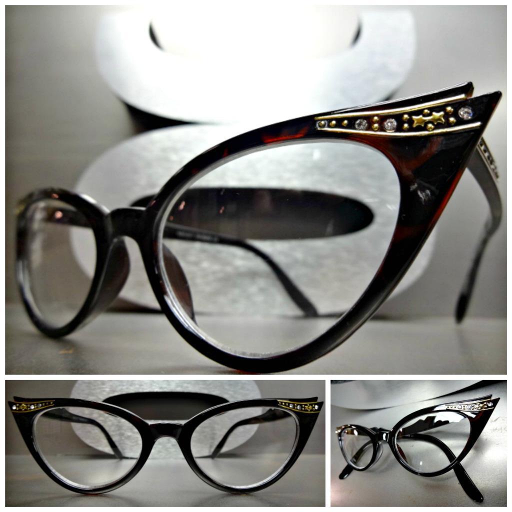 Women's CLASSIC RETRO CAT EYE Style Clear Lens EYE GLASSES Pointy ...