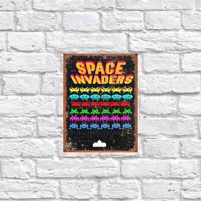 Space Invaders, Retro tin metal sign art decor gift home | eBay UK