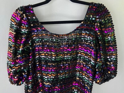 Vintage Metallic Sequined Black Multicolor Top Cocktail Party Size S/M ...