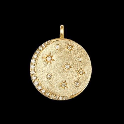 925 Sterling Silver Diamond Moon Stars Coin Pendant Handmade Designer ...