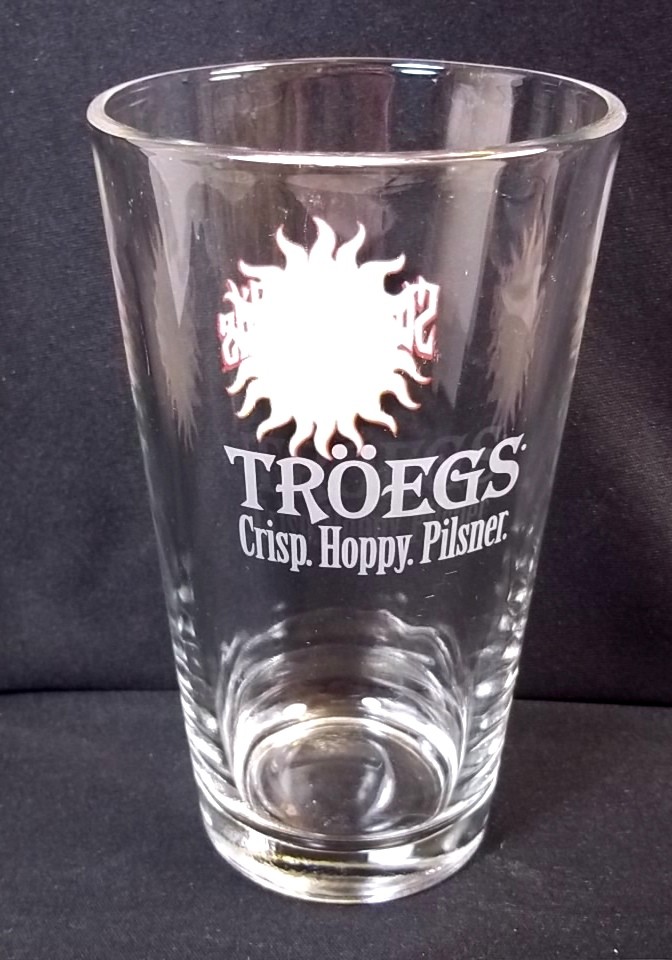 Pint beer glass Troegs Sunshine Pils grinning sun logo crisp hoppy ...