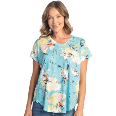 Jess & Jane Pop Art Dolman Cap Sleeve Top - Bora Bora NWT | eBay