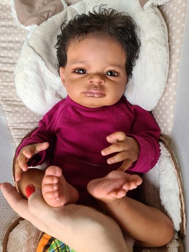 20" Lanny Dark Brown Skin Reborn Baby Doll Art Made 3D Skin Lifelike ...