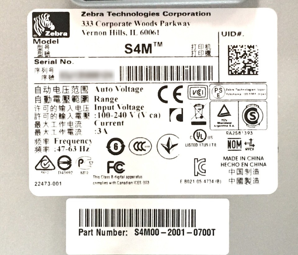 Zebra Stripe S4M Thermal Label Printer S4M00-2001-0700T Ethernet USB ...
