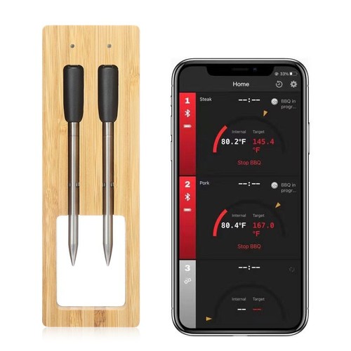 2 Probe Short Wireless Meat Food Thermometer BluetoothBBQ Kitchen ...