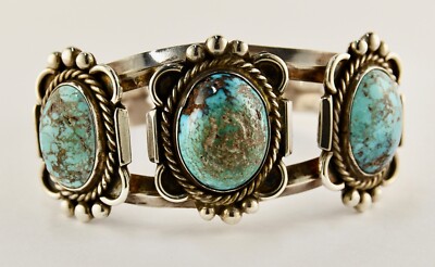Vintage Native American Handmade Blue Turquoise Cabochon Cuff Bracelet ...