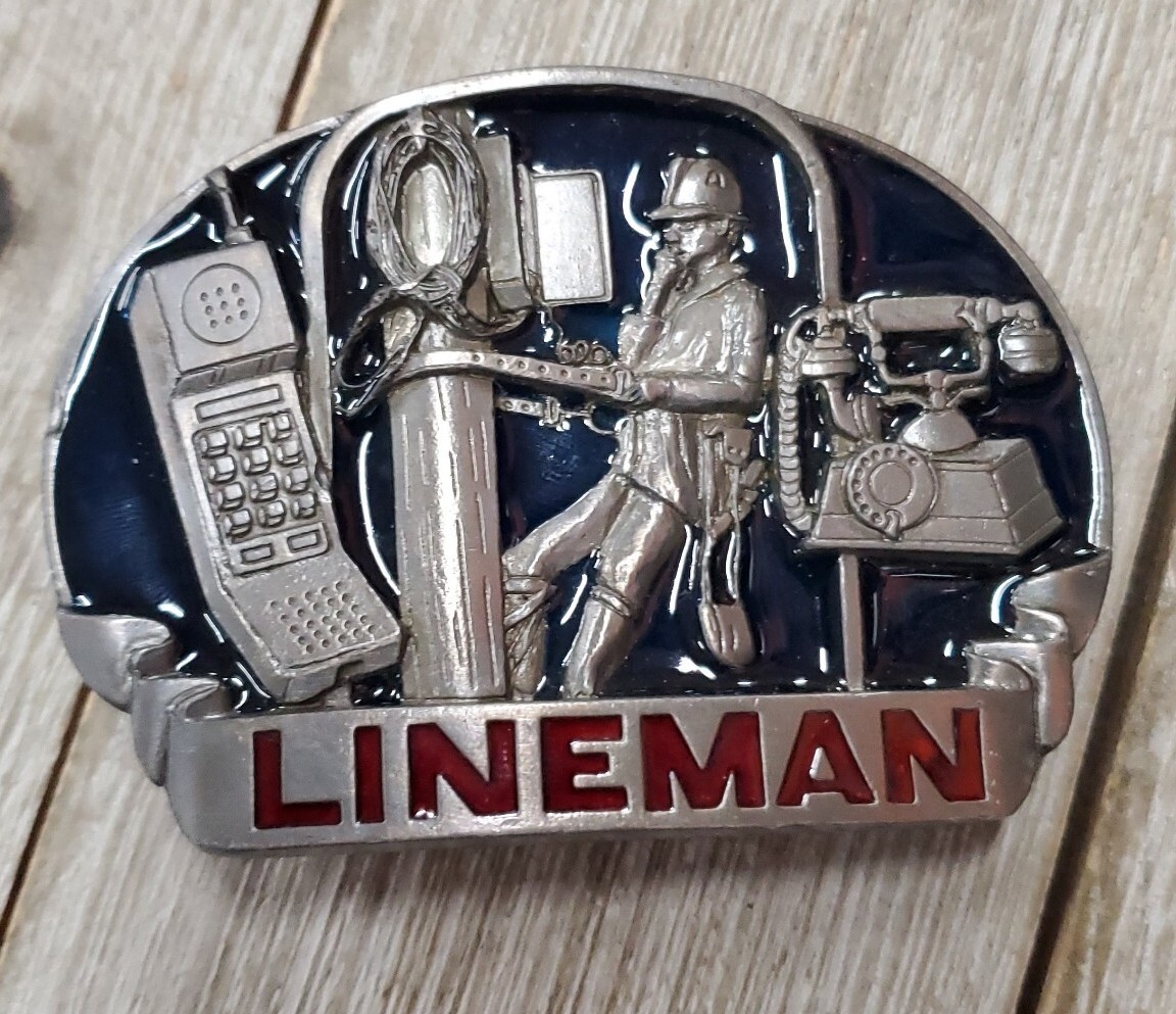 Vintage Lineman Pewter Belt Buckle - Gem