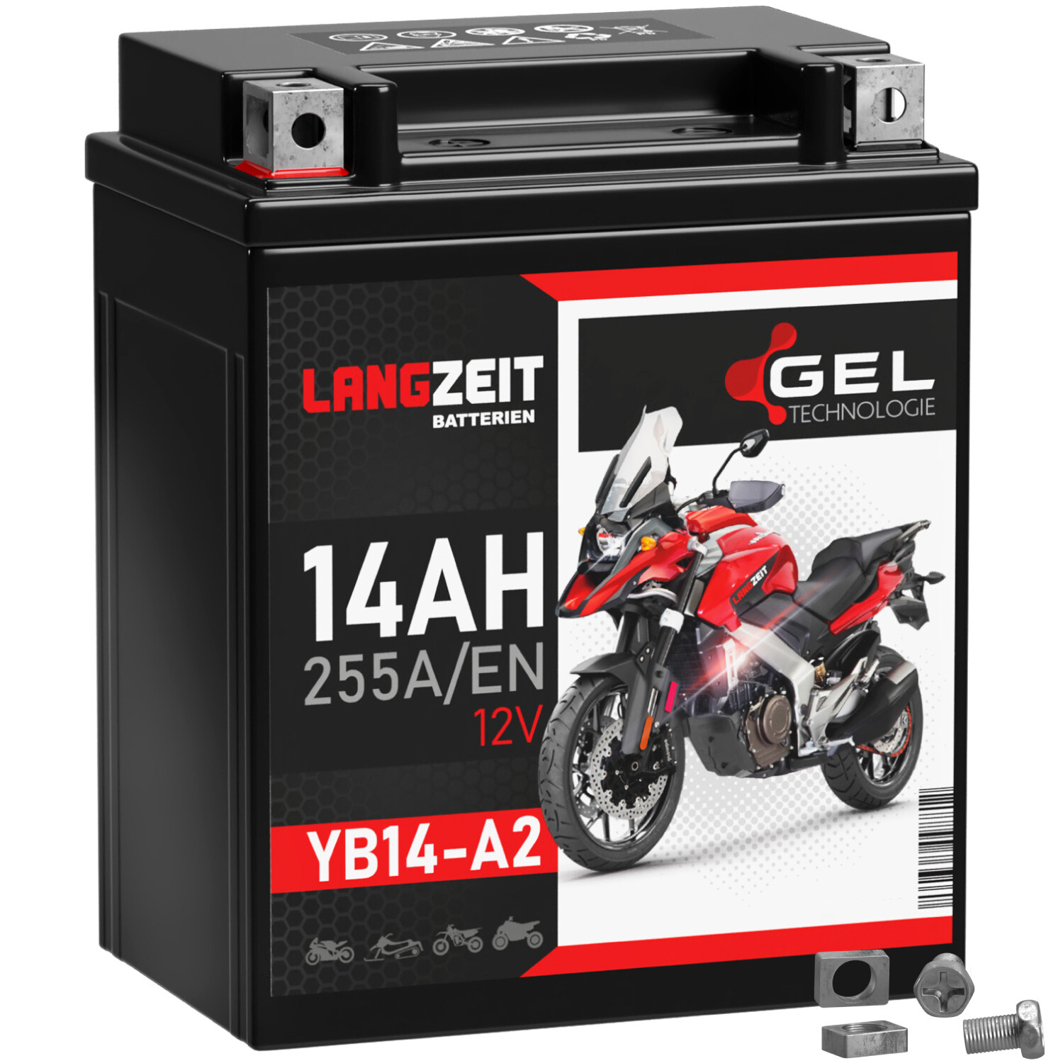 Langzeit YB14-A2 Motorradbatterie Gel 14Ah 12V 255A 51412 CB14-A2 FB14 ...